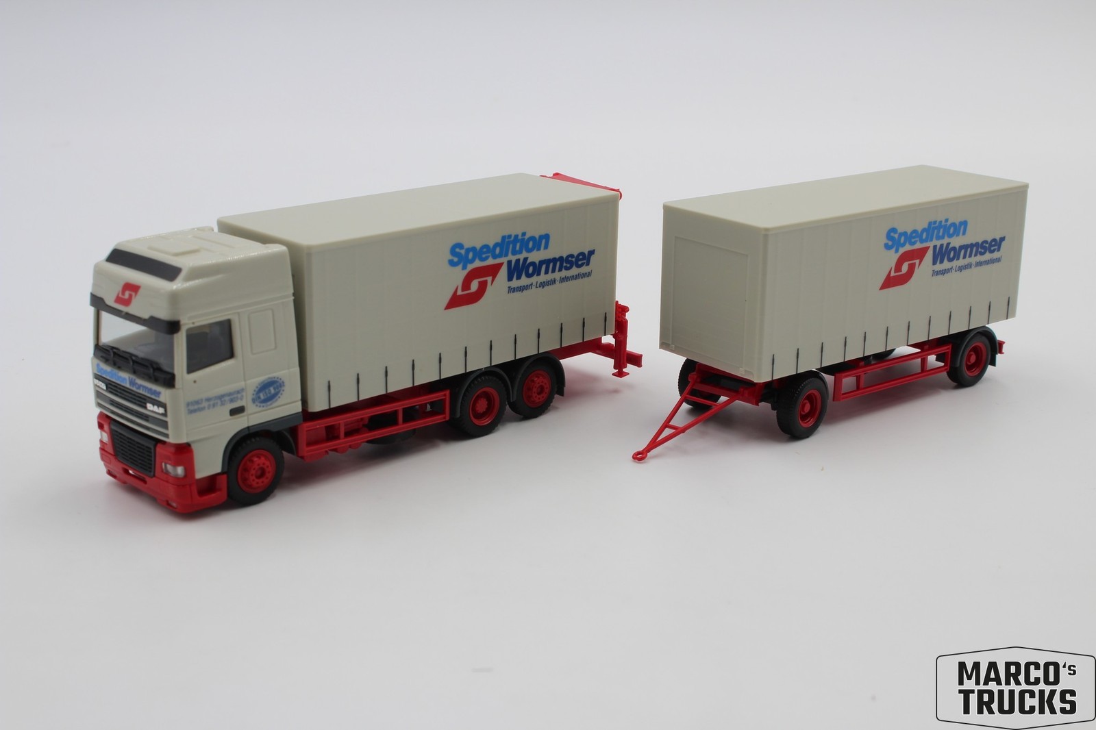 Herpa DAF XF 95 SSC curtain side trailer truck "Spedition Wormser ...
