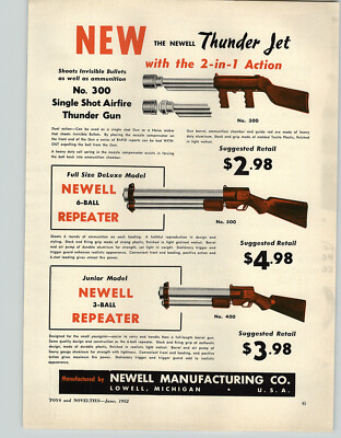 1952 Paper Ad Rifle Newell Thunder-Jet Repeater Airfire Toy Vacuum Tidy ...