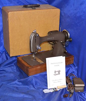 WRIGHT X LONG SHUTTLE SEWING MACHINE BASE & CASE SERVICED SEWS A NICE ...