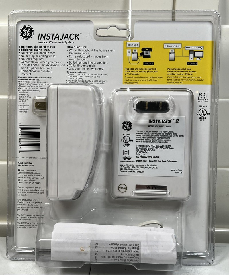 GE Instajack Wireless Phone Jack System Model 86597 ~ Sealed ...