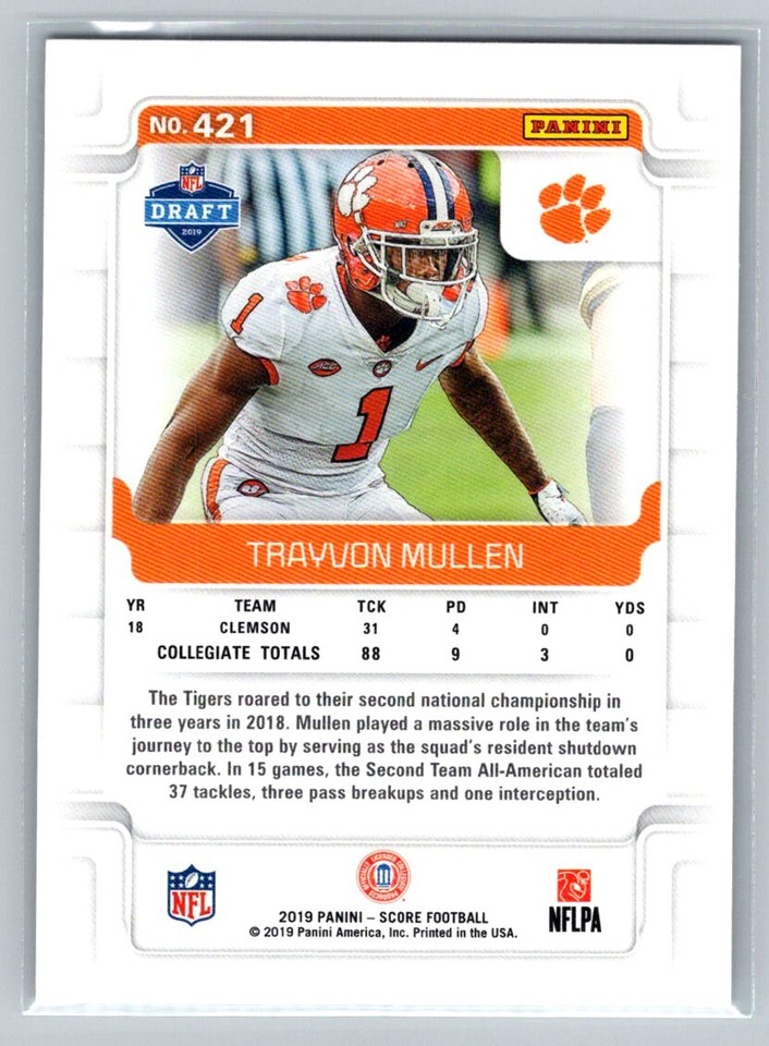 2019 Score Trayvon Mullen Jr. RC Clemson Tigers #421 | eBay