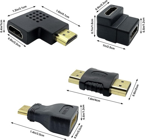 8 Pack HDMI Angled Adapter Combo Kit, Mini Micro Male to Female, Black ...