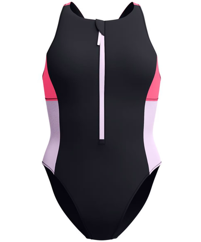 Speedo Women's Hydraline Zipper Color Block One Piece Swimsuit Extra ...