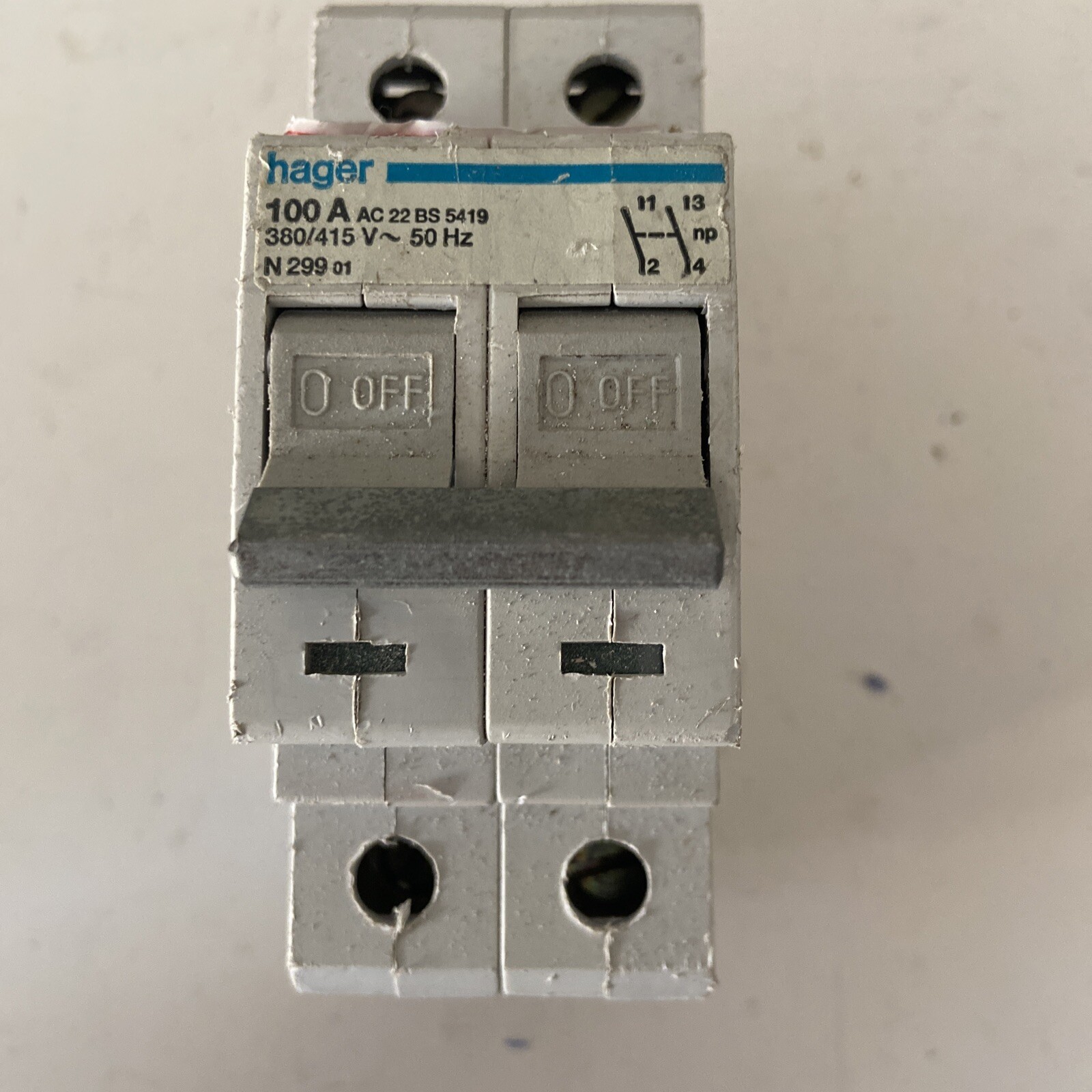 8 X Hager 100a Double Pole Isolator Disconnector Switches 415v 100 Amp ...