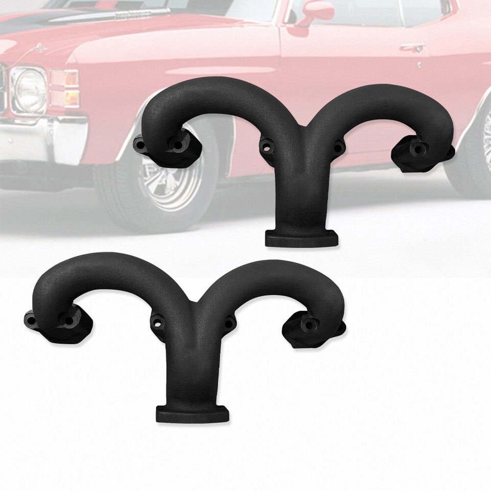 Black Ram Horn Exhaust Manifold Headers Fit Chevy SBC 283 305 327 350 ...