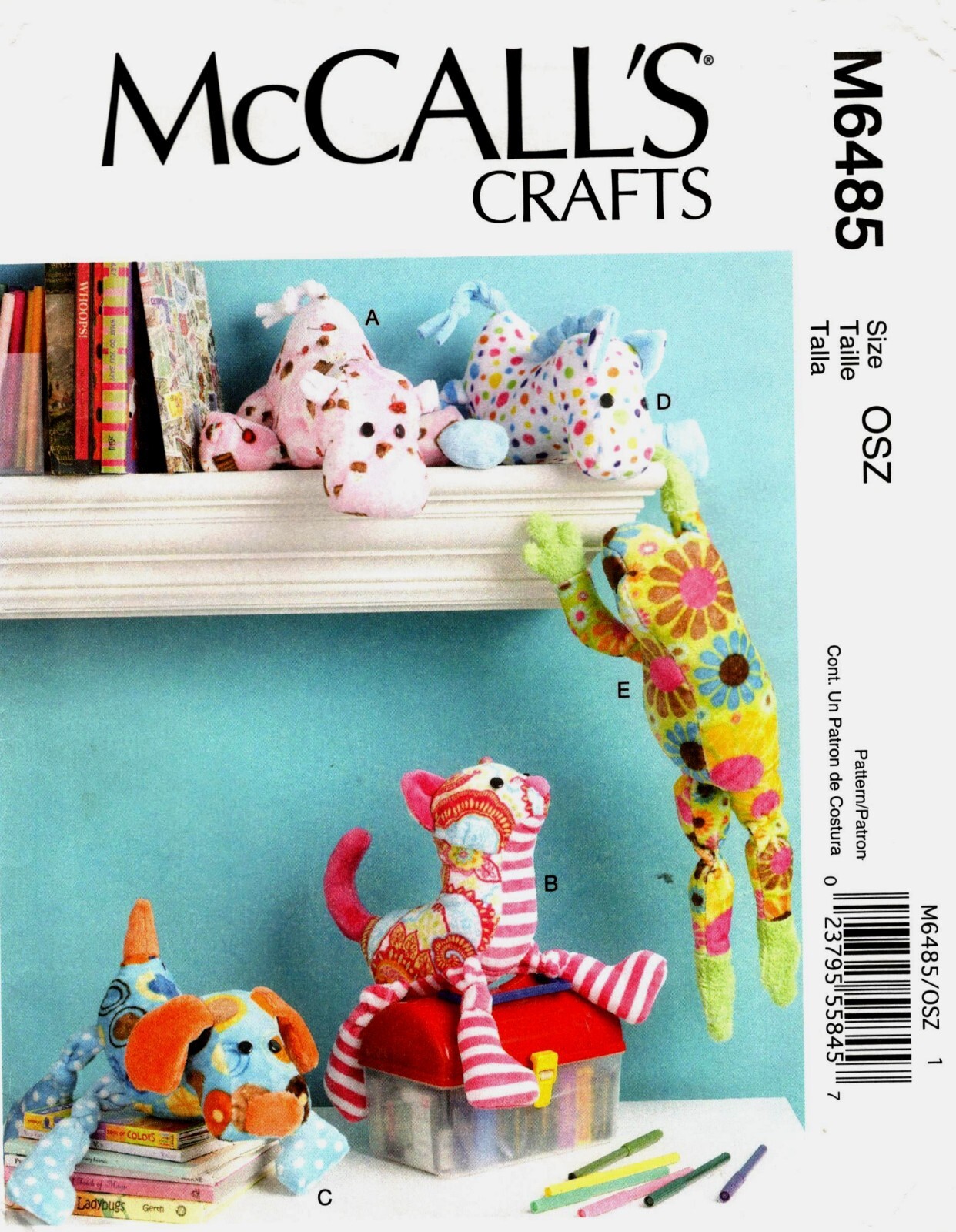 McCall's Sewing Pattern M6485 Stuffed Animals Hippo Cat Dog Horse Frog ...