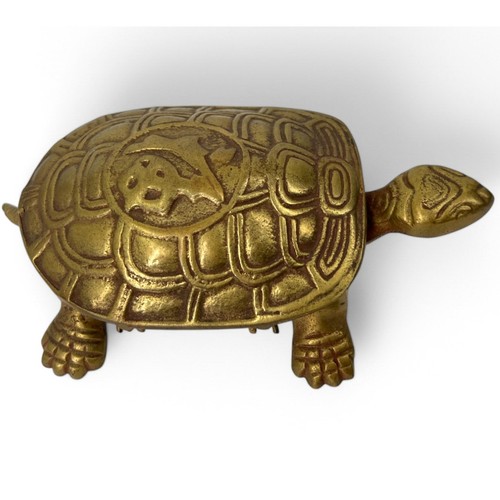 Vintage Solid Cast Brass Shell Open Hinged Turtle Decor Jewelry Trinket ...