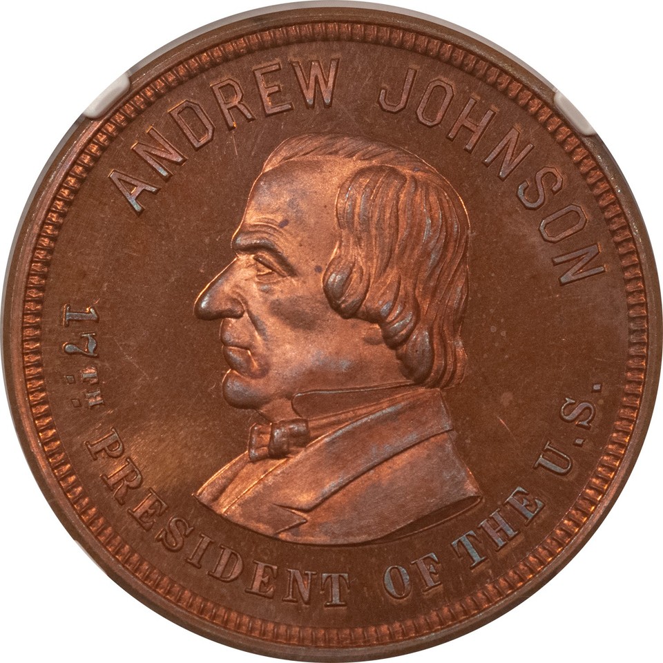 RARE 1866 ANDREW JOHNSON 31mm CAMPAIGN MEDAL, DEWITT AJOHN-1866-4, NGC ...