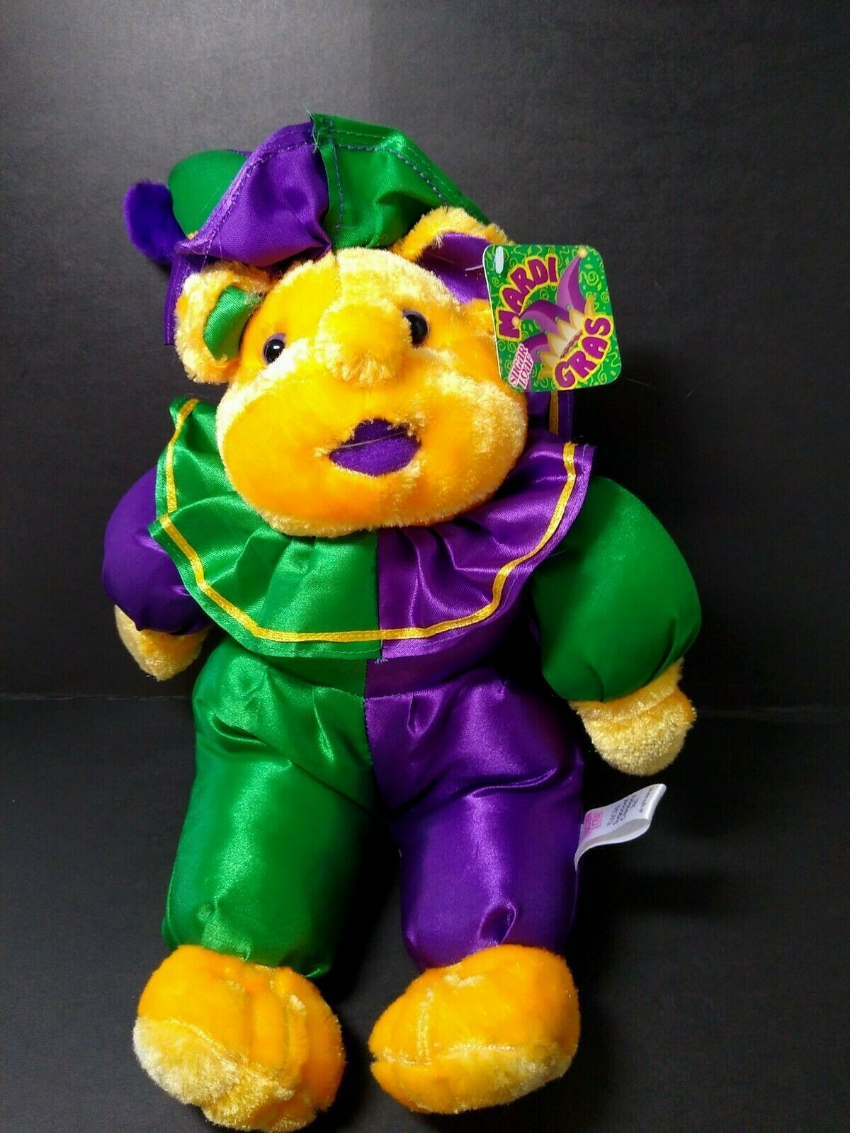 Mardi Gras Clown Bear Sugar Loaf Teddy Plush Stuffed 11" Yellow Purple ...