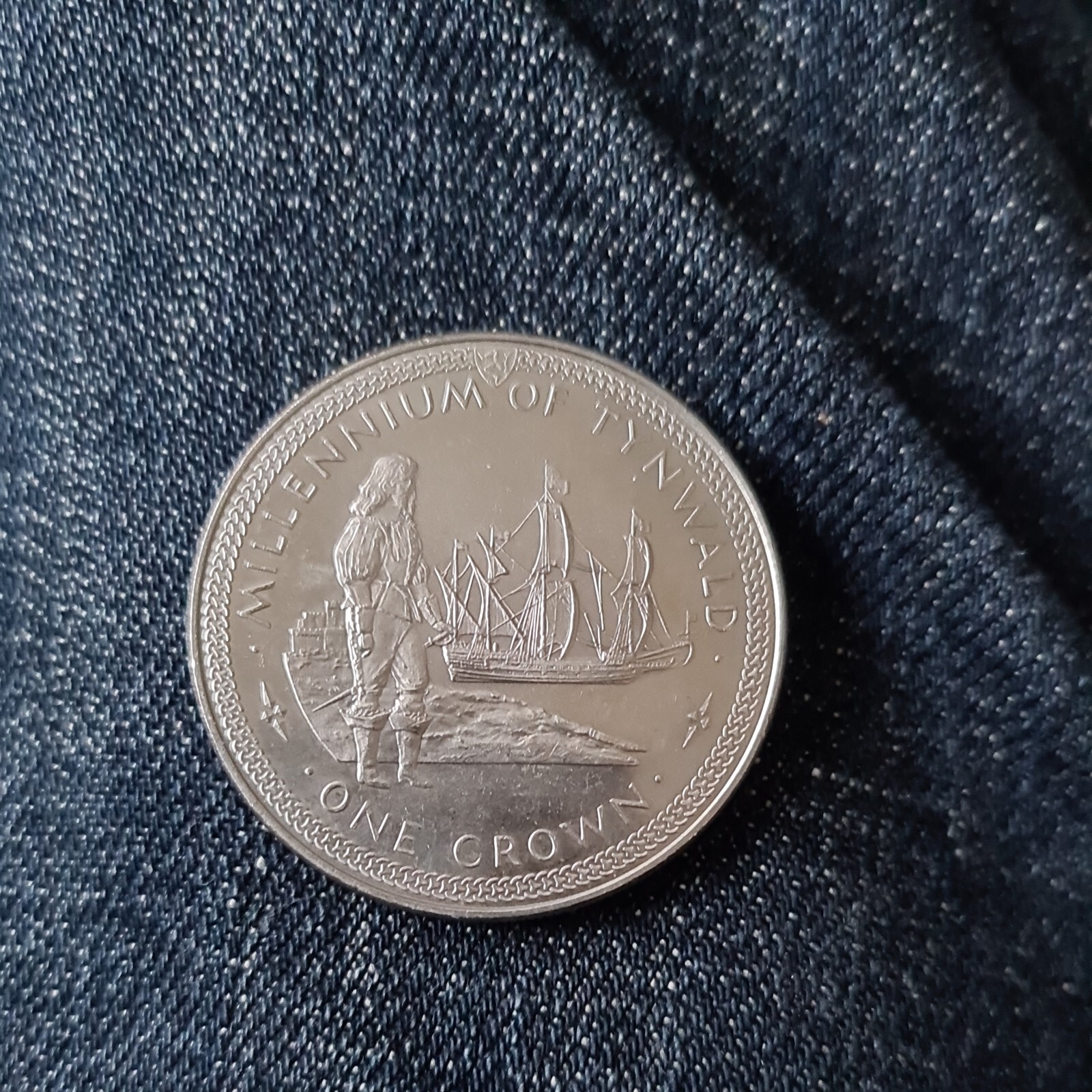 Isle of Man Crown, 1979, Millennium of Tynwald, Standing figure and ...