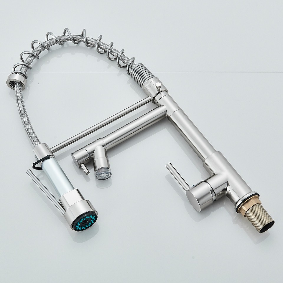 Brushed Nickel LED Kitchen Faucet Sink Mixer Pull Down Sprayer Single ...
