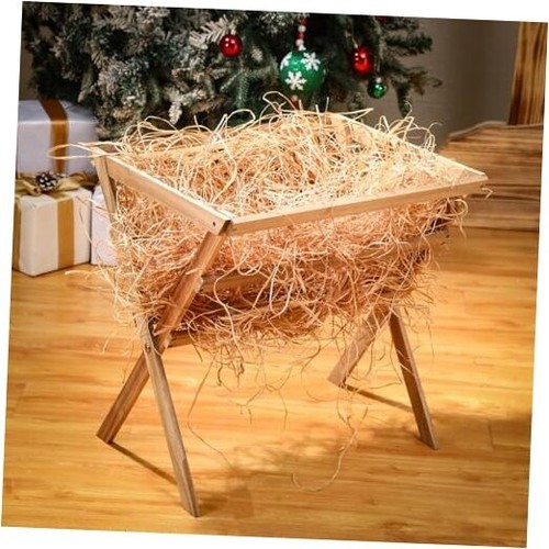 19 Inch Christmas Nativity Scene Wooden Manger with Natural Hay Baby ...