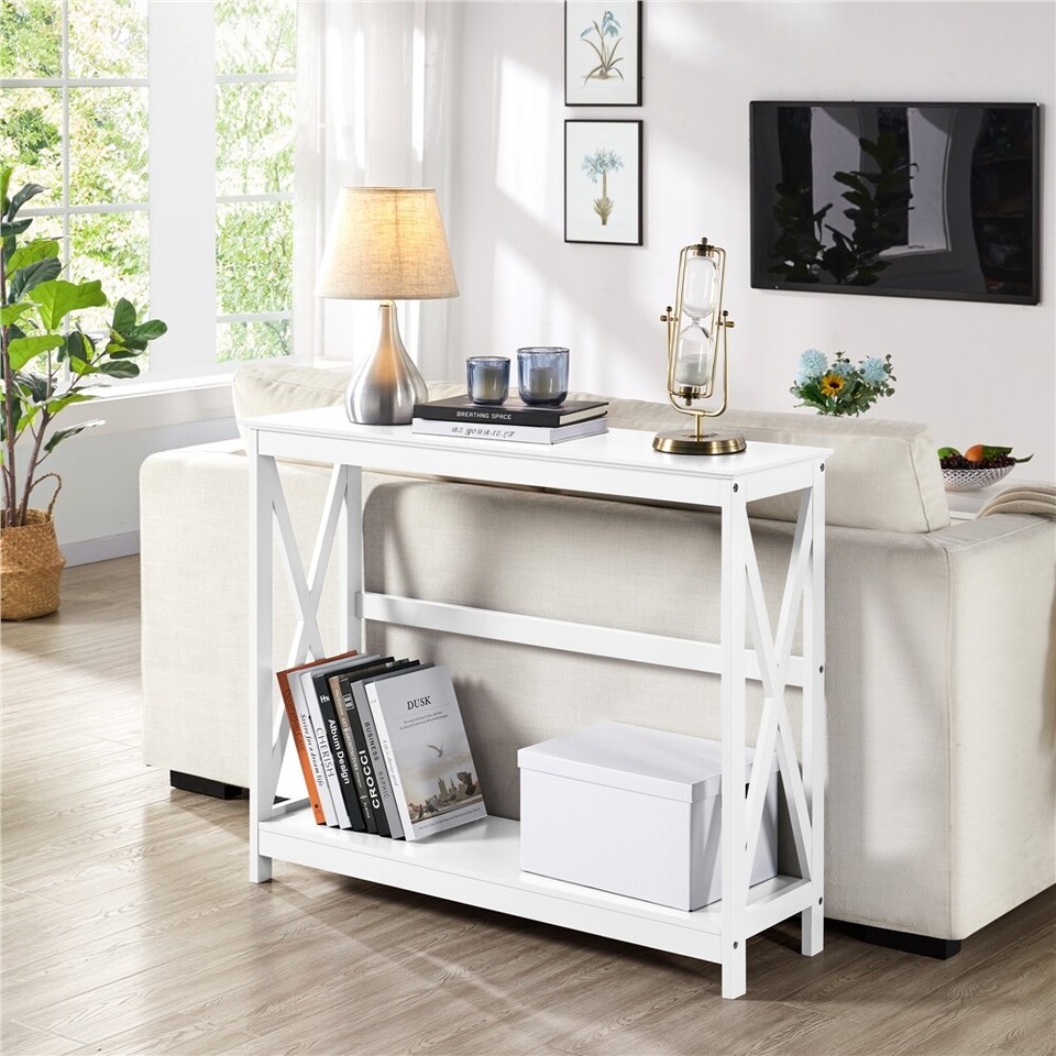 Slim Console Table X-Shape Side Table Storage Shelve Multi-tier ...