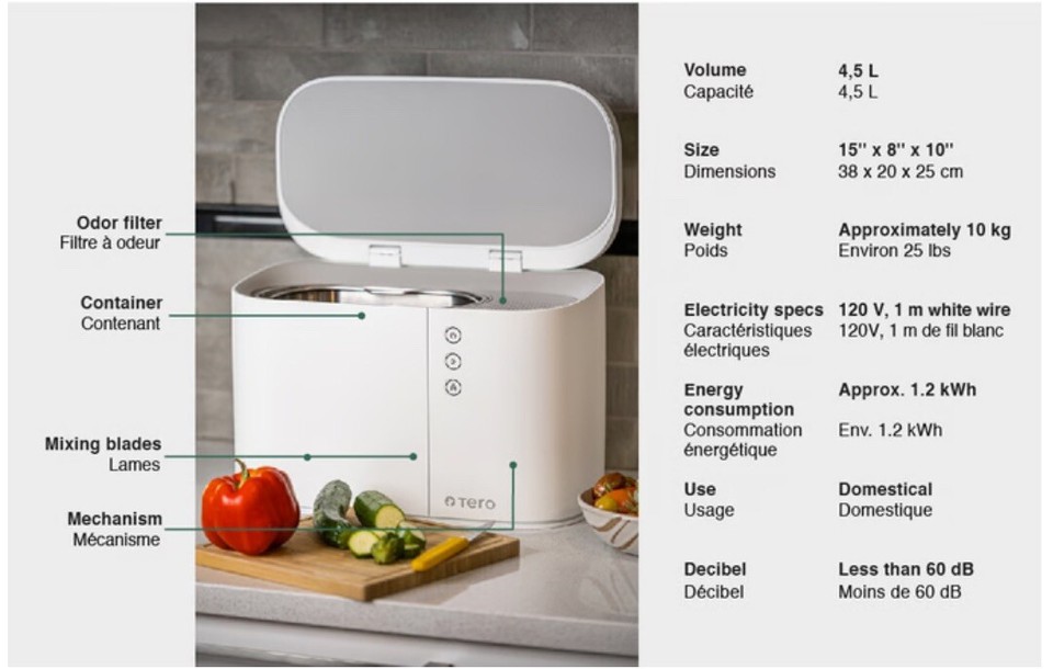 TERO Kitchen Counter Home Composter (White, Clean, Barely Used) | eBay