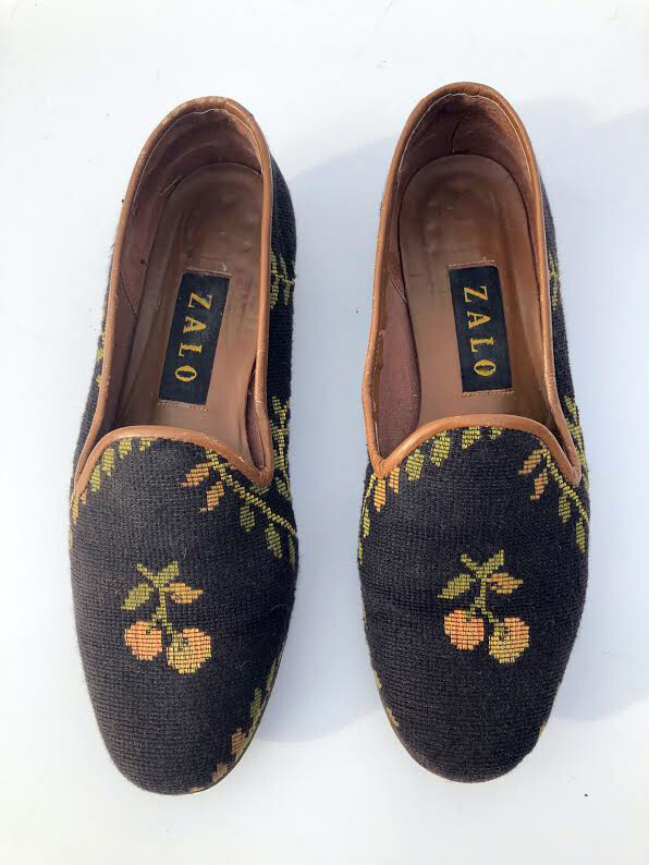 ZALO Brown tapestry leaves + peaches flat slipper sho… - Gem