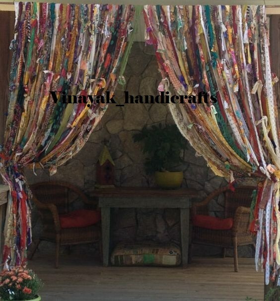 100 Strands, Bohemian gypsy rag Window Bohemian Valance Indian Backdrop ...