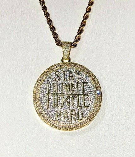 Stay Humble Hustle Hard Iced Ice Men's Women 14k Gold F Pendant Charm ...