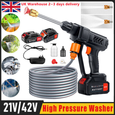 2 Battery Portable Cordless Car High Pressure Water Wash Cleaner Gun ...