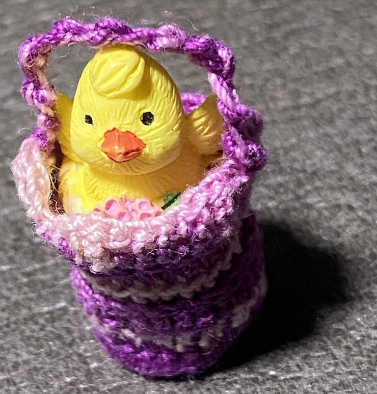 Dollhouse Miniature Purple Basket with Lil Yellow Chick Handmade Hand ...