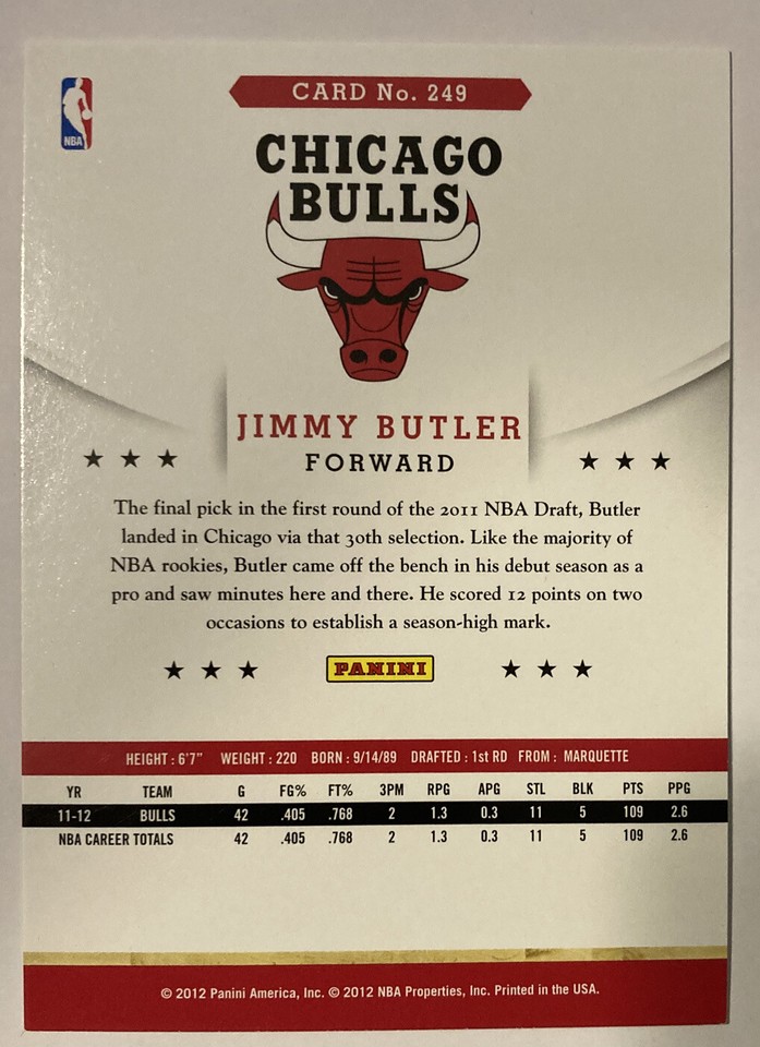 Jimmy Butler 2012 2012-13 NBA HOOPS Rookie Card #249 (4890) | eBay