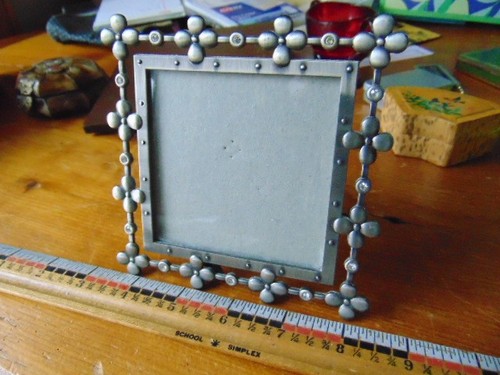 Older silver metal square picture frame w/ rhinestones in flowers | eBay