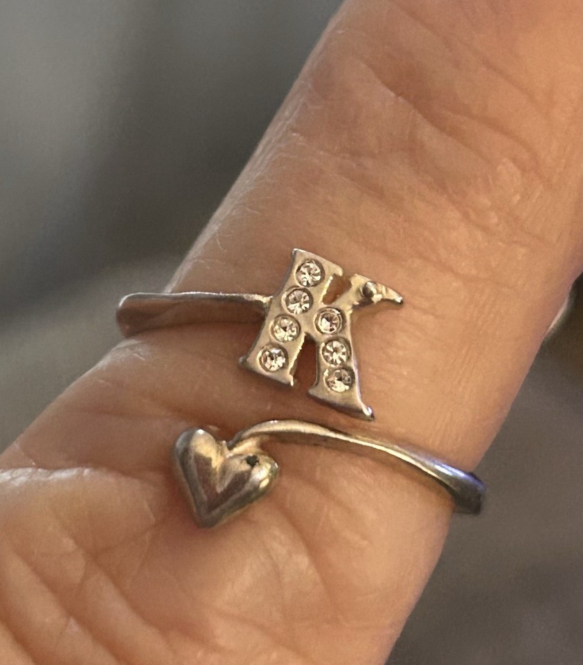Sterling Silver Initial “K” Ring Adjusts Size | eBay
