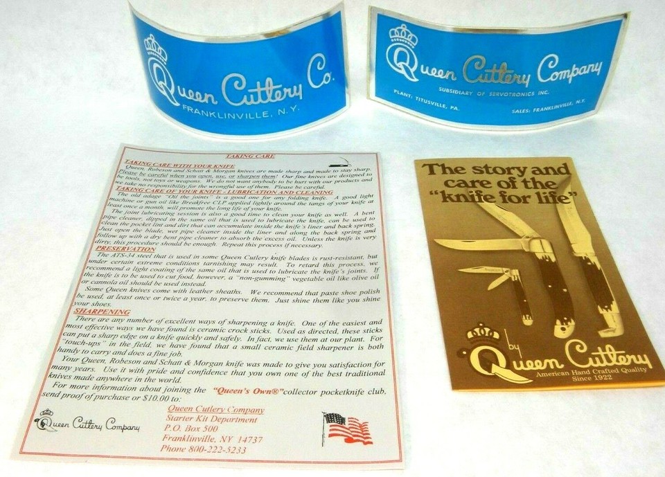 NEW OLD STOCK 4 pc VINTAGE QUEEN CUTLERY STICKERS & BROCHURES POCKET ...