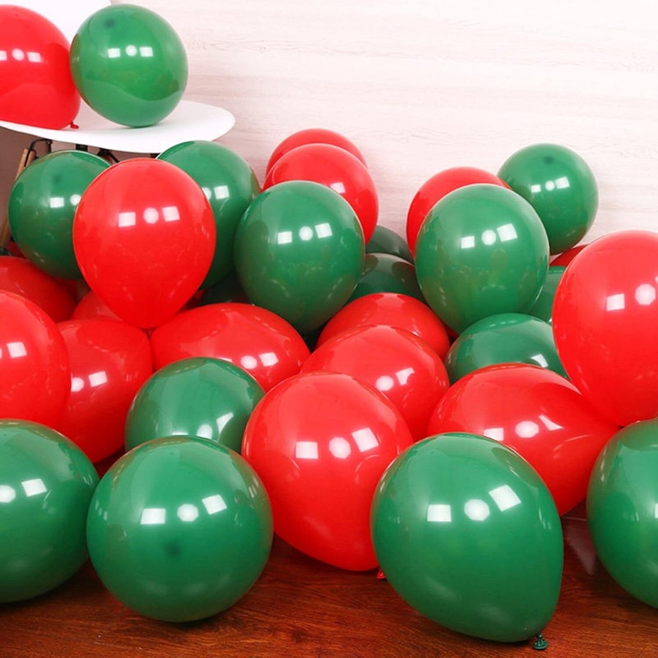 Merry Christmas Latex Red & Green Xmas Plain Balloons Birthday Party ...