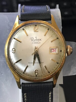 Rutex 17 Jewels Golden 34mm Leather Manual Wind Watch, Run, For Repair ...