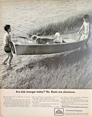 1966 Aluminum Association Print Ad Boys Carrying Jon Boat With Dog ...