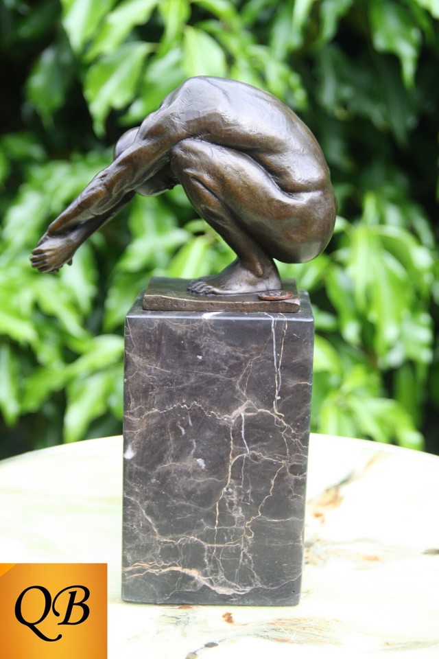 ART DECO BRONZE FIGURINE SPORT FIGURE MALE NUDE THE DIVER SCULPTURE ...