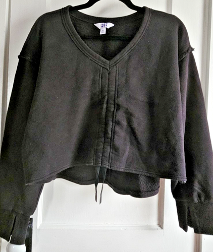 joy lab cropped sweatshirt centered drawstring woman Sz XS black ...