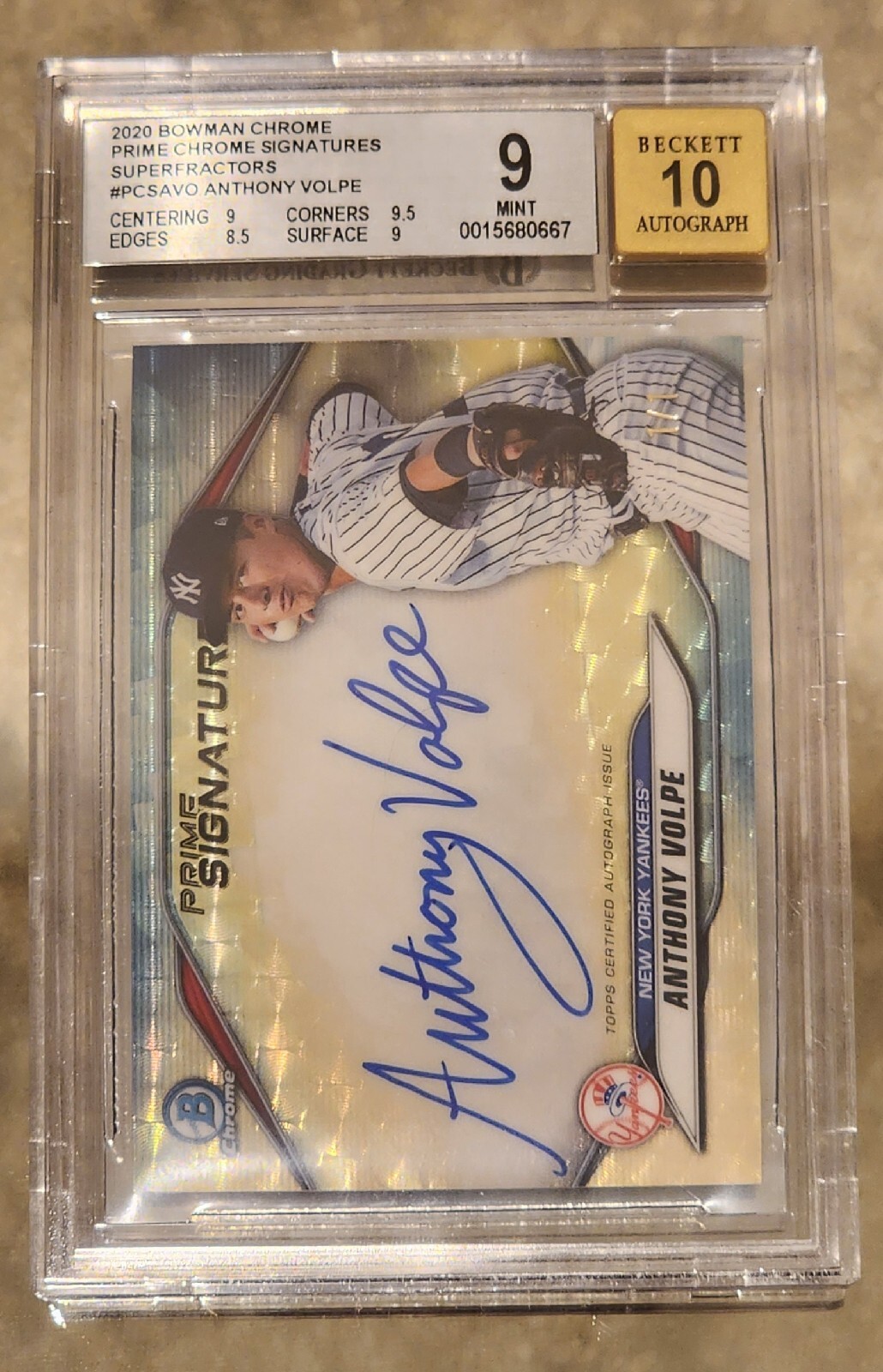 Anthony Volpe 2020 Bowman Chrome Prime Signatures SUPERFRACTOR 1/1 Auto ...