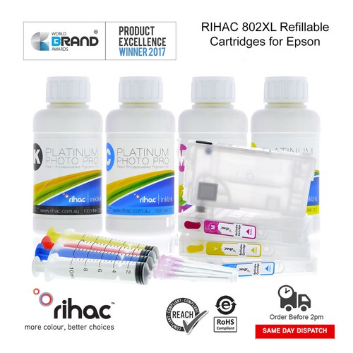 802 XL Refillable Ink Cartridge Starter Kit for Epson WF-4720 Sub Dye ...