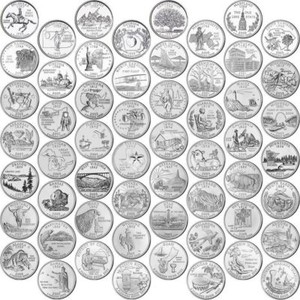 COMPLETE US 56 STATES QUARTER DOLLAR P or D MINTS COINS YEAR SETS 1999 ...