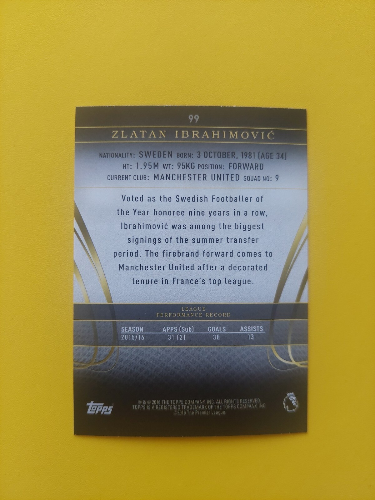 Zlatan Ibrahimovic Topps Premier Gold Soccer Rookie Card Manchester ...