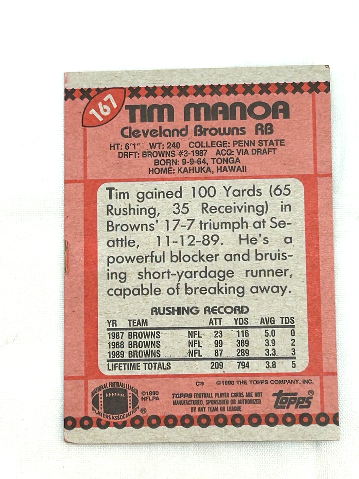 TOPPS #167 TIM MANOA CLEVELAND COMMANDO"S | eBay