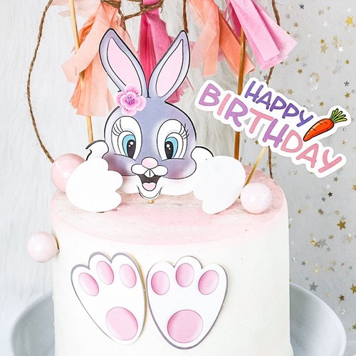 Birthday Party Paper Made Bunny Purple Rabbit Cupcake Topper Cake ...