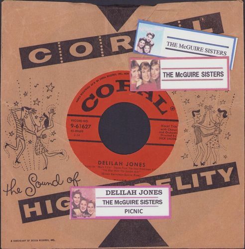 McGuire Sisters - Delilah Jones Coral 61627 Vinyl 45 rpm Record | eBay