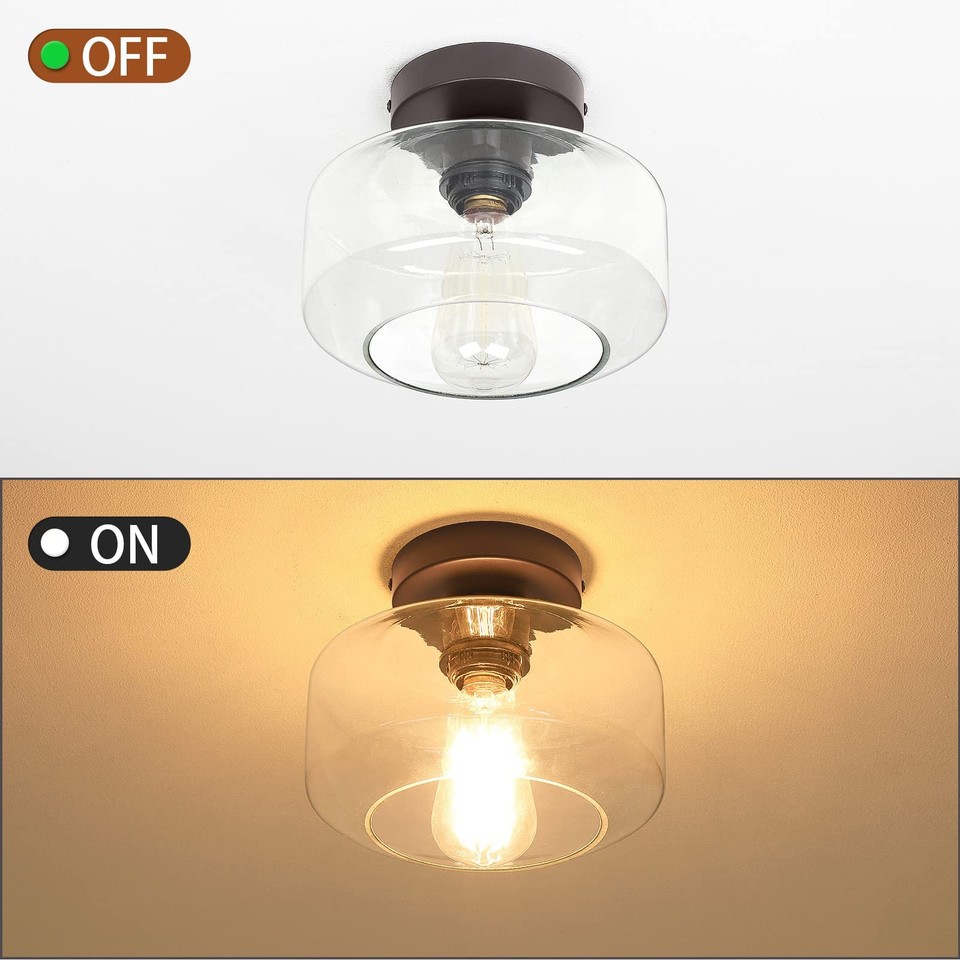 Industrial Semi Flush Mount Ceiling Light Brown, Clear Glass Pendant ...