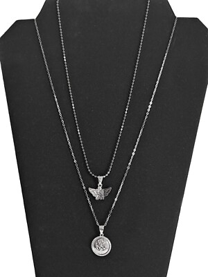 Fashion Jewelry Double Stack Silver Pendant Necklace Guardian Angel ...