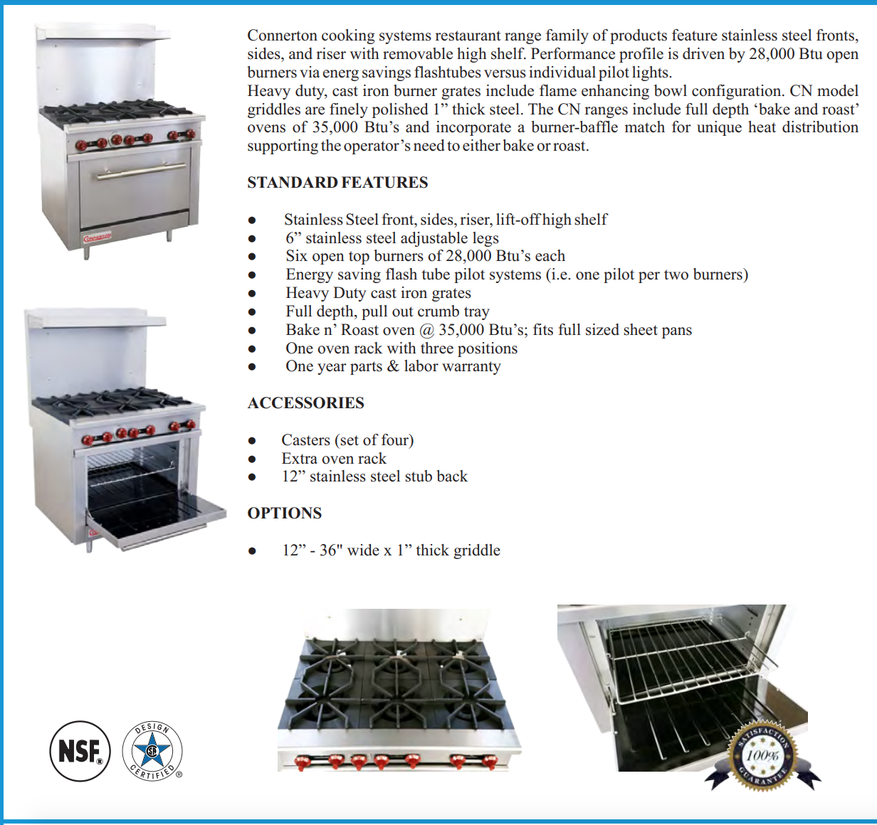 NEW 36" Range 2 Open Burners 24" Griddle Stainless Connerton CN36-2-24G ...