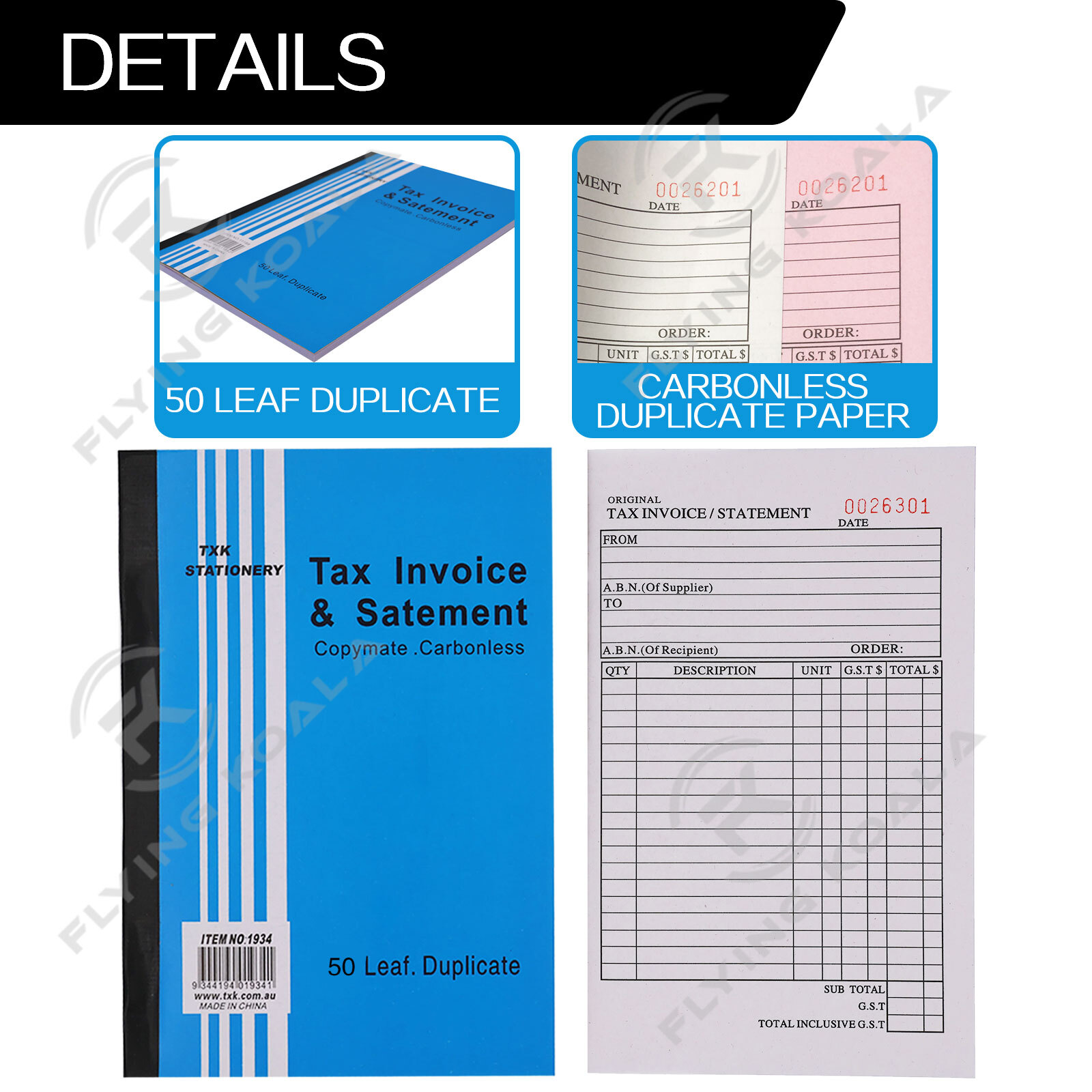 50/100 Leaf Tax Invoice Statement Book And Cash Receipt Book Duplicate ...