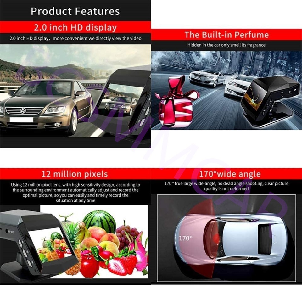 1080P HD Dash Cam Car DVR 170° Wide Angle Camera Driving Video Recorder ...