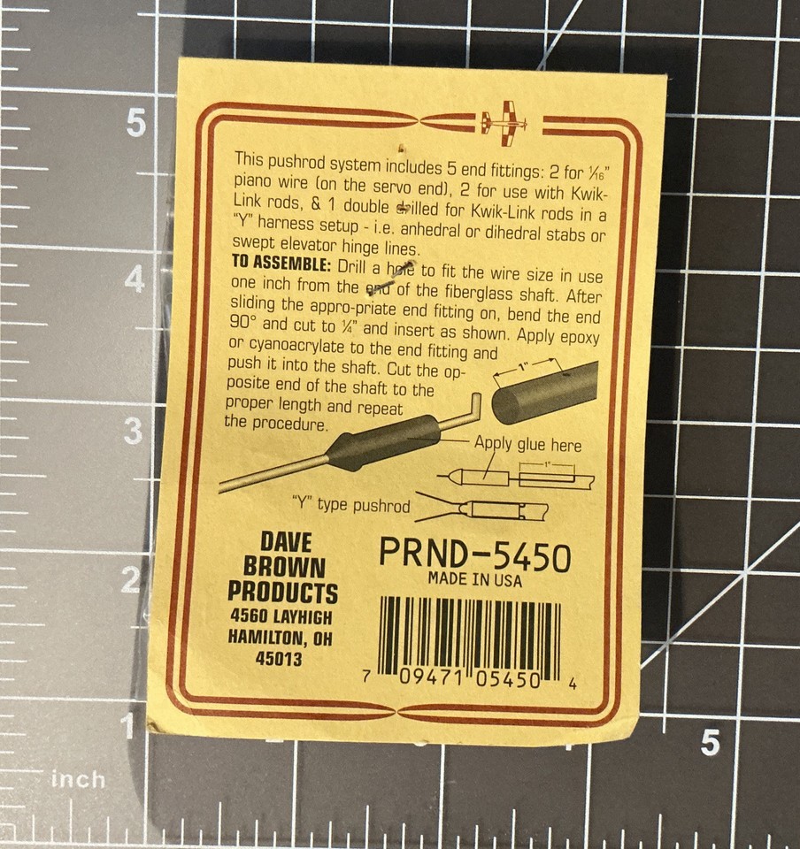 Original Dave Brown Products RC FF Plane 5450 Pushrod End Fittings New ...