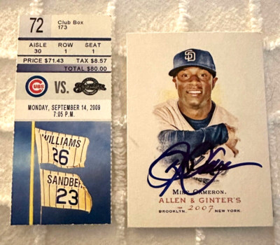 2007 Allen & Ginter Mike Cameron Autographed Card #214 with Ticket Stub ...