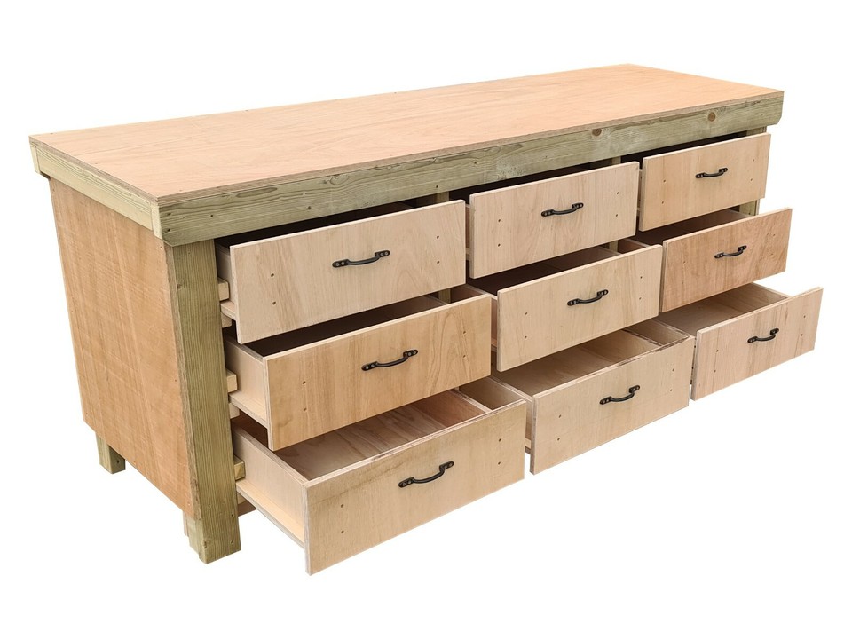 Wooden Workbench Tool Cabinet - Eucalyptus Top Industrial Storage Work ...