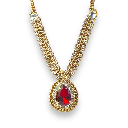Stauer Ruby Red DiamondAura Teardrop Pendant Necklace Gold Tone Prong ...