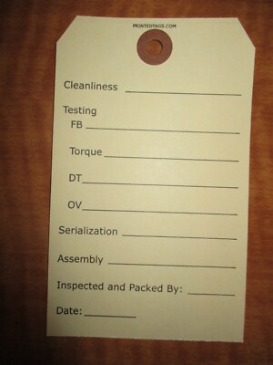 Custom Letterpress Pre-Printed Inspection Tags, Industry Size Tag #5 ...