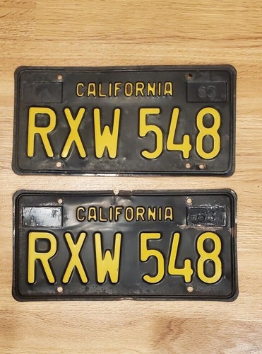 1963 California Blk/Gold TOM Pair RXW 548 License Plates Muscle Car Hot ...